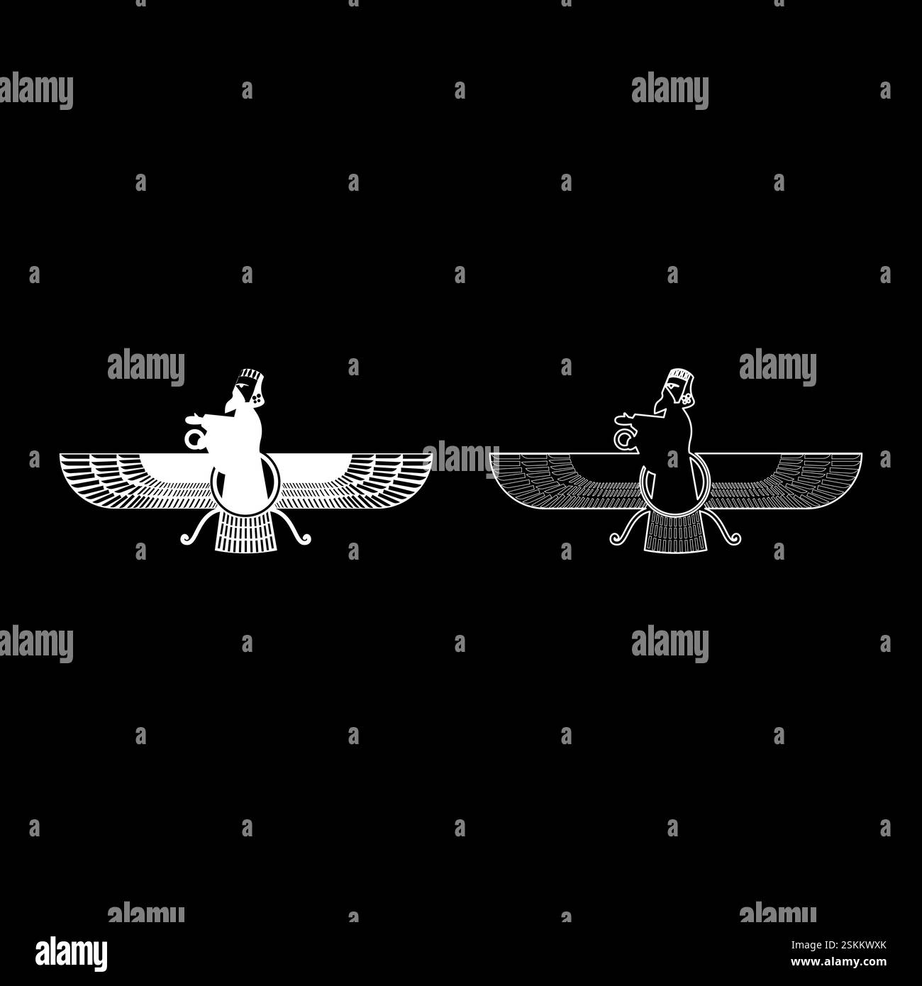 Zoroastrism religion Faravahar Zorostrian symbol Parsi set icon white ...