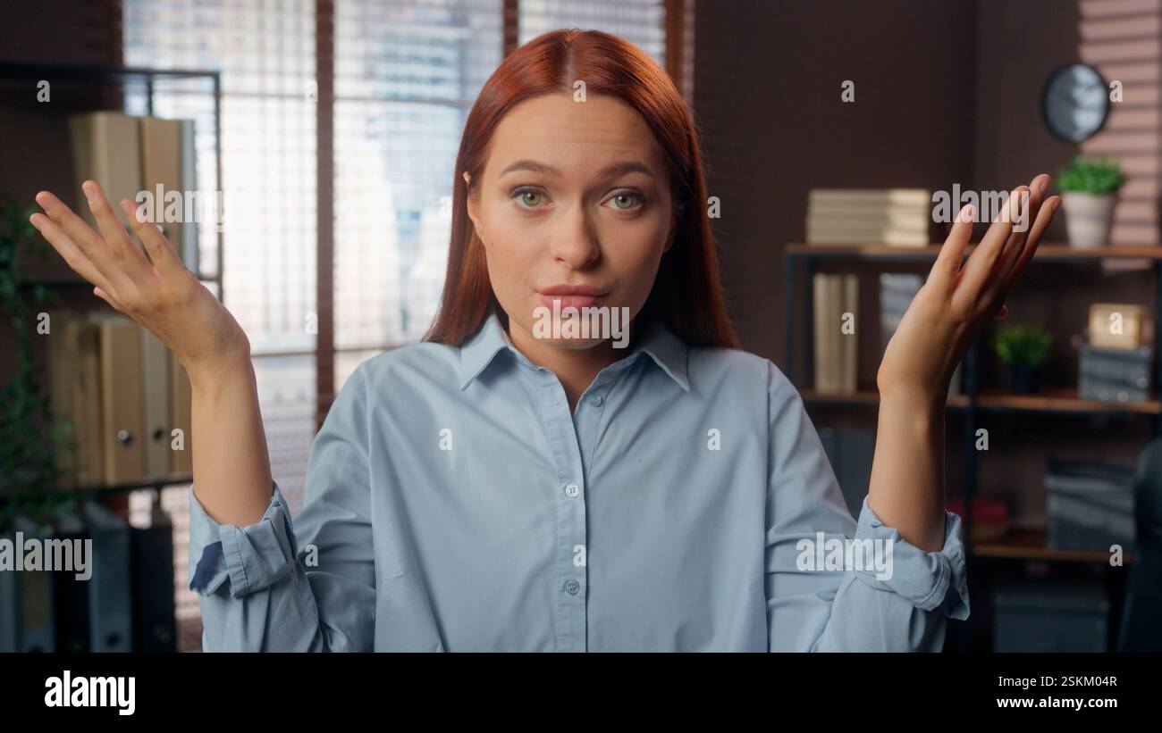 Shocked confused Caucasian business woman girl female businesswoman in ...