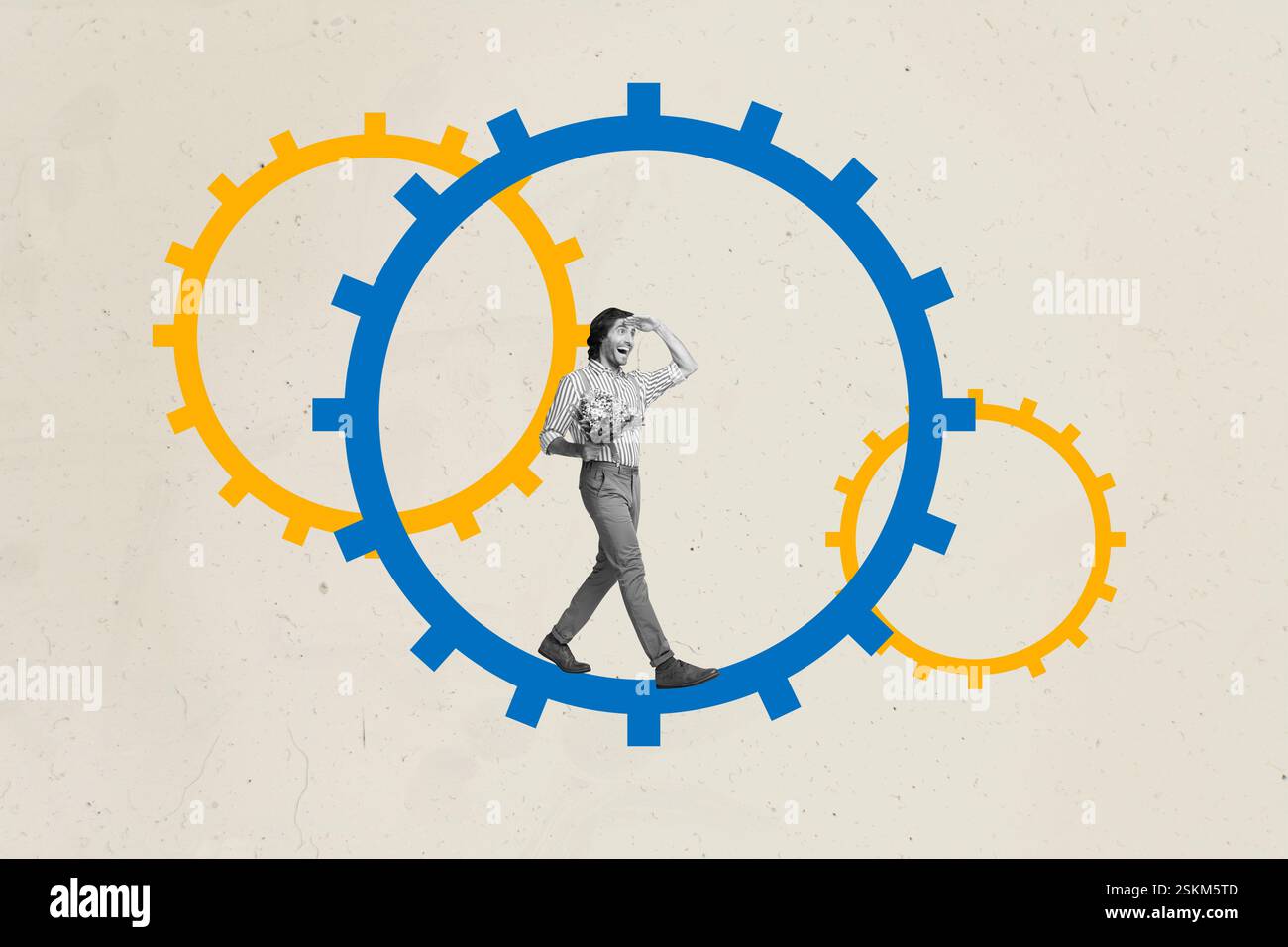 Exclusive sketch collage of happy dandy man carry flowers bouquet walk ...