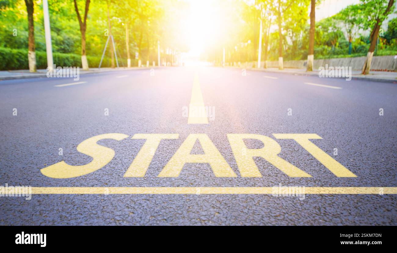 Starting line marked on pavement hi-res stock photography and images ...