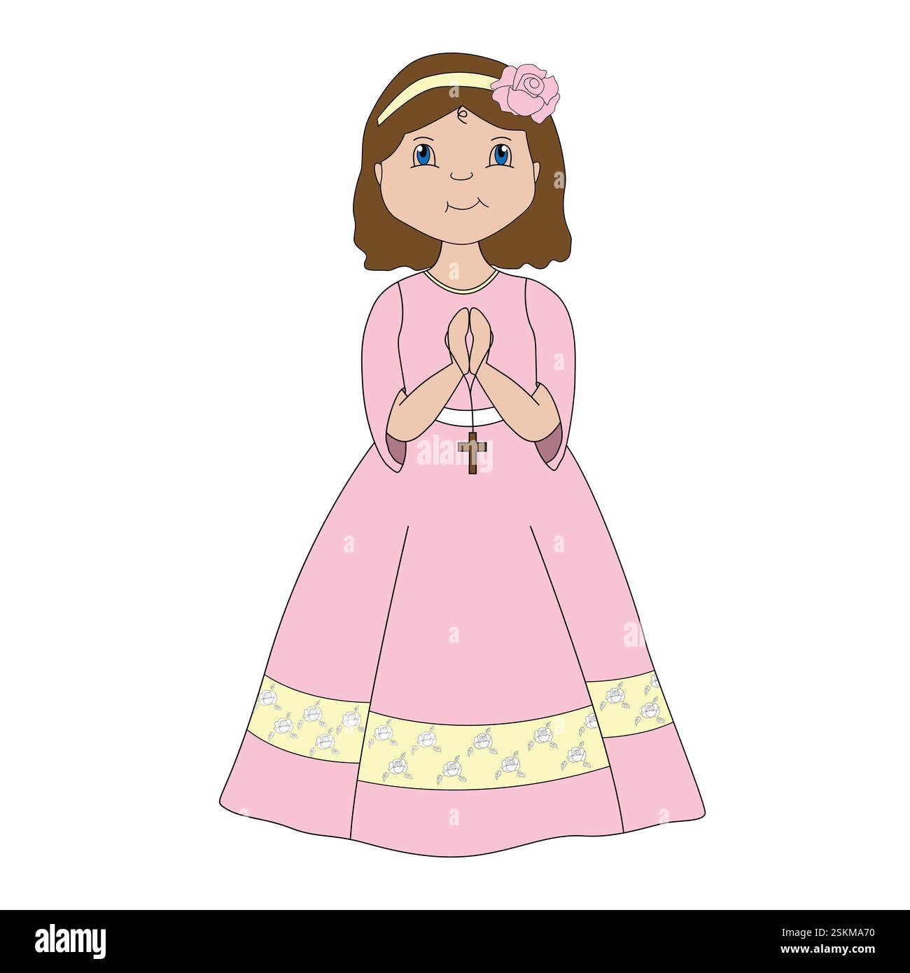 The girl of the first communion with the pink dress and with the cross ...