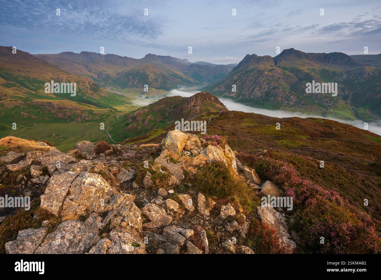 Golden sunlight on a Summer morning with a beautiful aerial view of ...