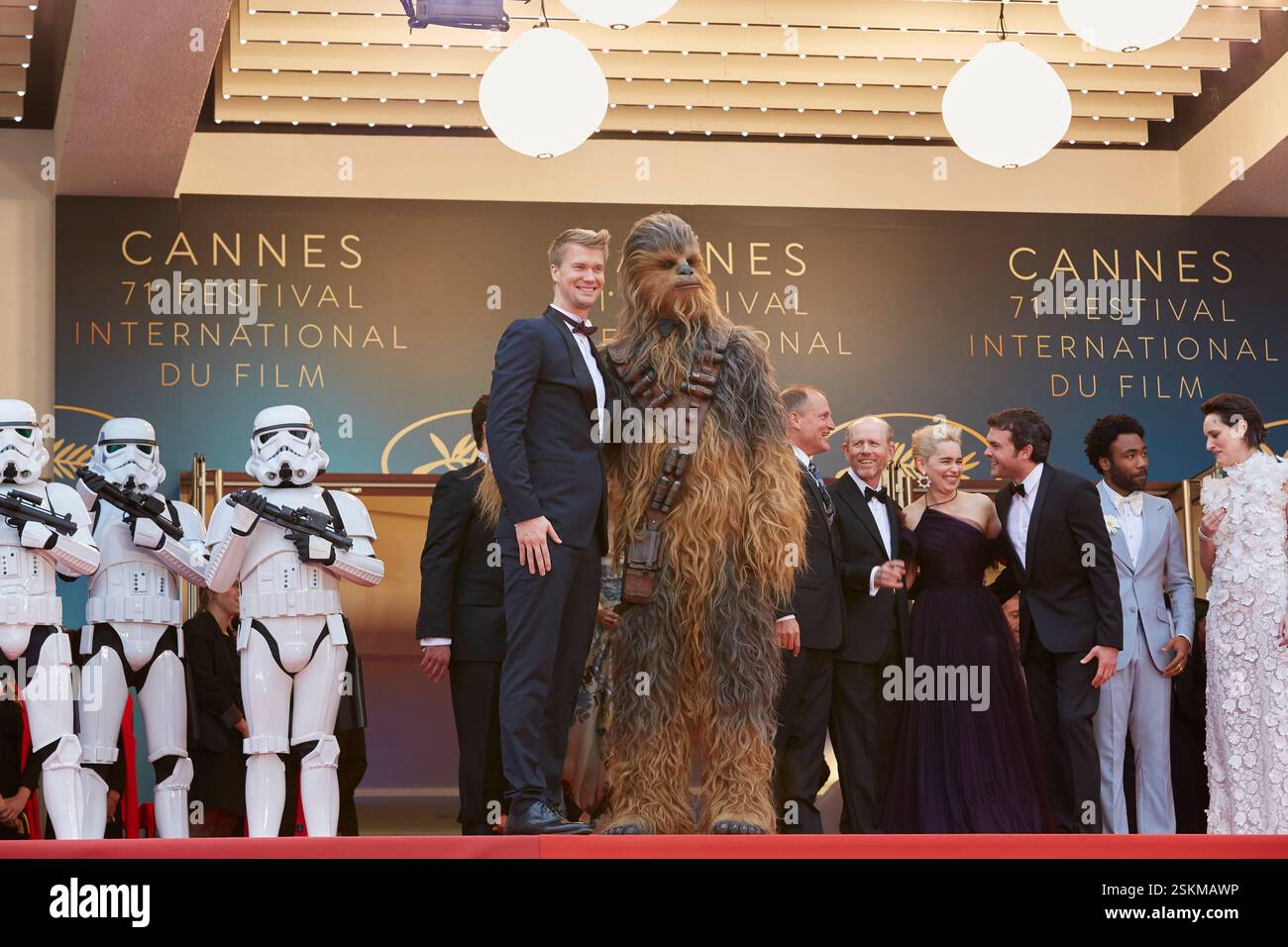 Finnish actor Joonas Suotamo (L) and Chewbacca attend the 'Solo A Star ...