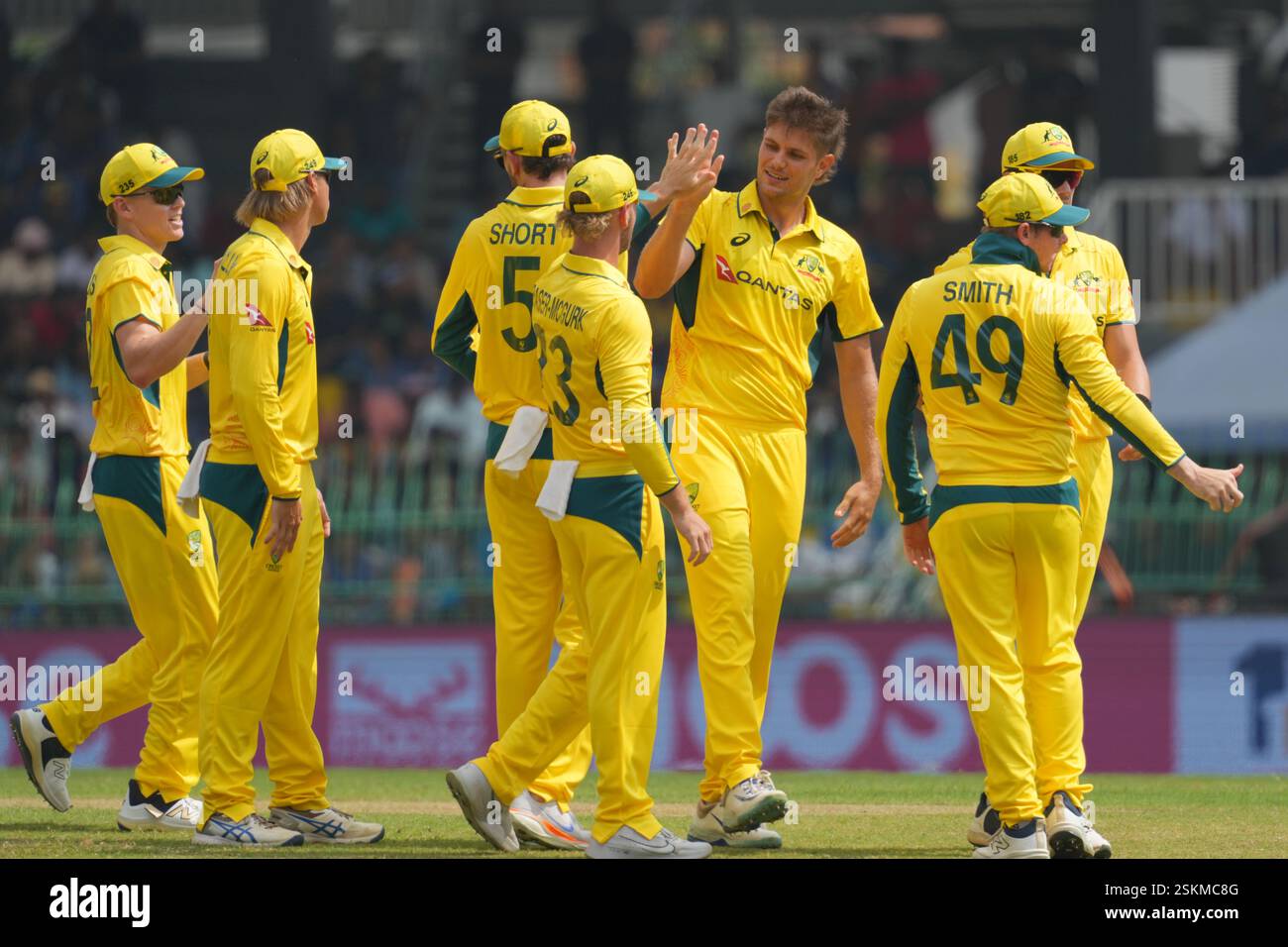 Aaron Hardie (C) of Australia celebrtes with her teammates during the ...
