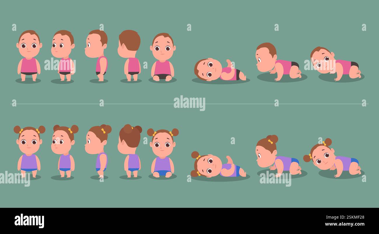 Children's Character Design Model Sheet with different poses and ...