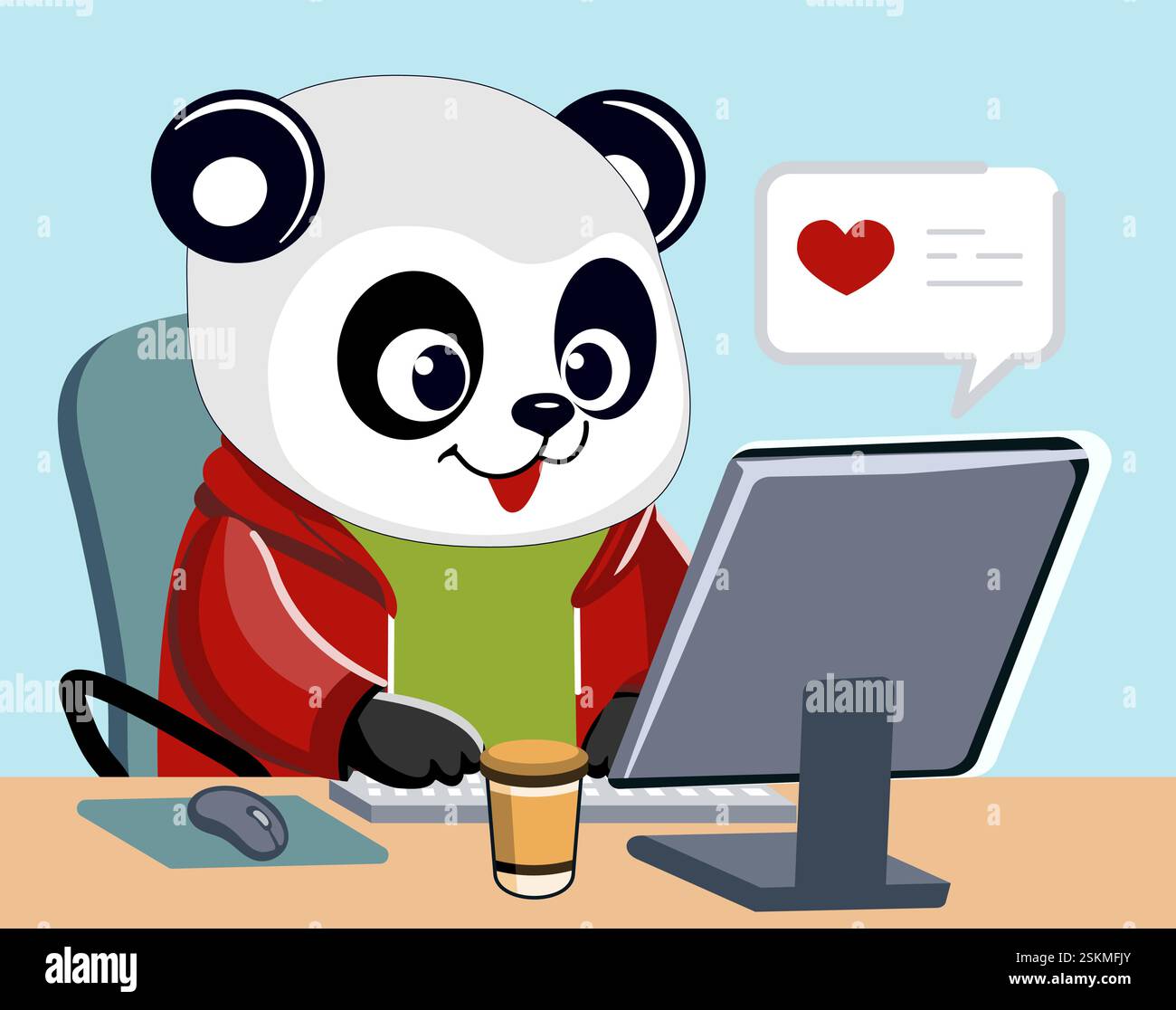 Vector illustration Cute panda in modern clothes sitting and working ...
