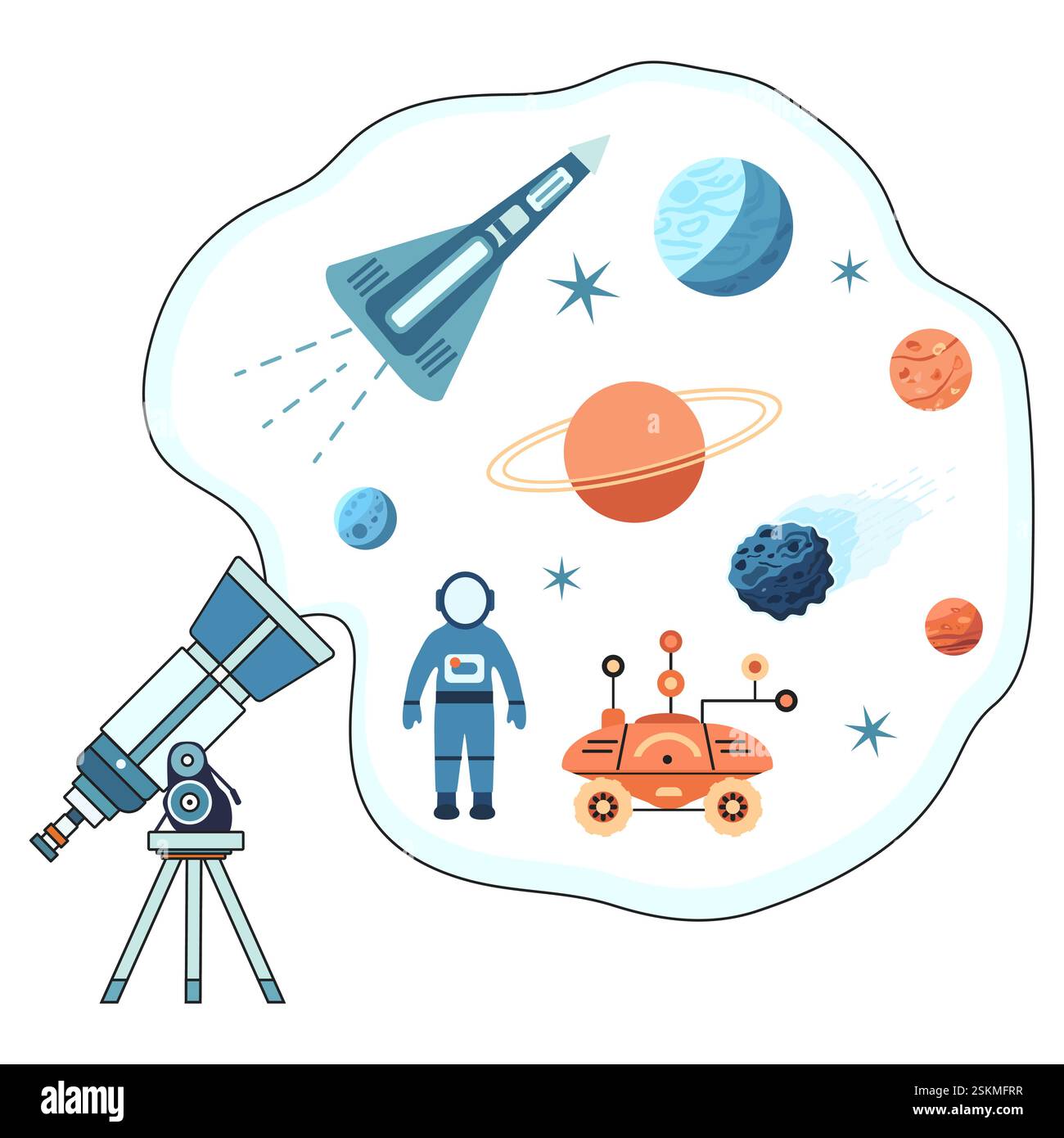 Space exploration vector illustration Telescope Science discovery ...