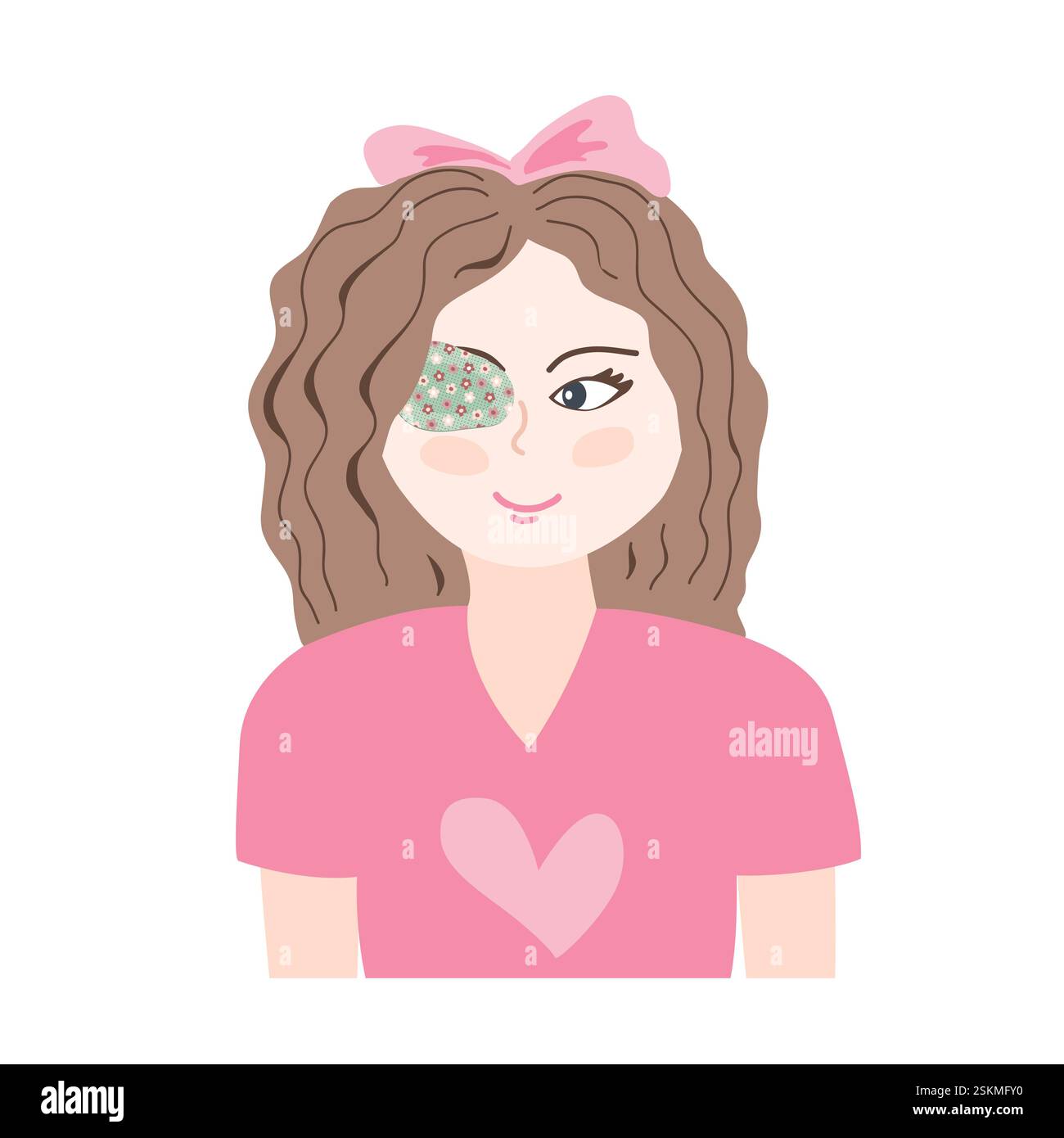 Cute little girl with an eye closed with sticking eye plaster ...