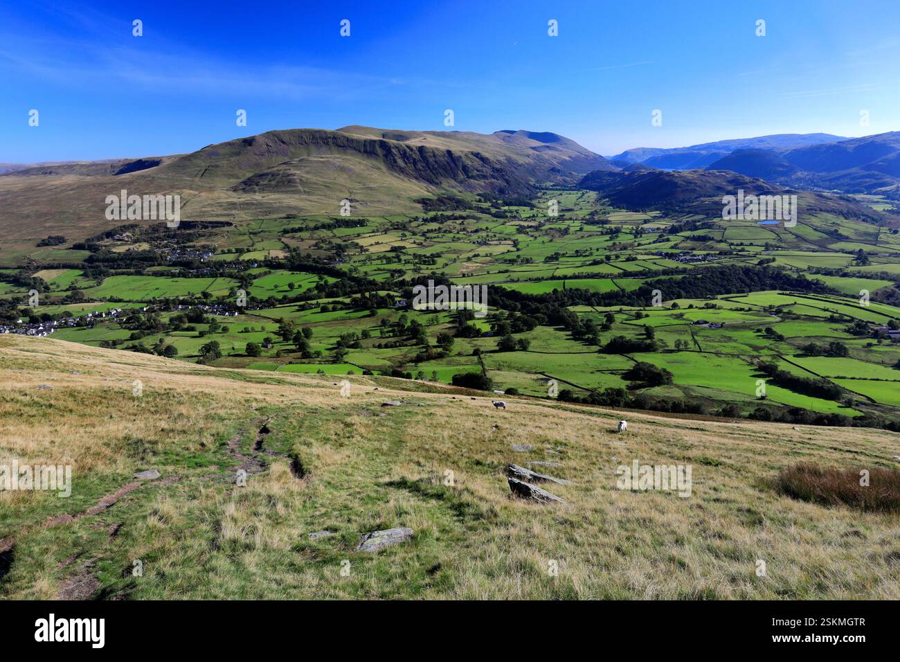 Landscape view over St Johns in the Vale to Clough Head fell, Keswick ...