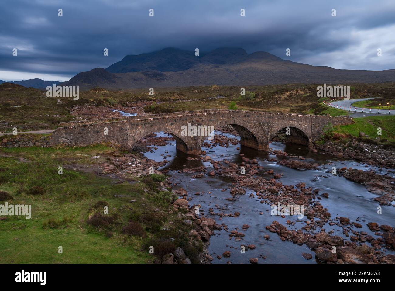 The Old Stone Bridge at Sligachan with Cuillin mountains on The Isle of ...