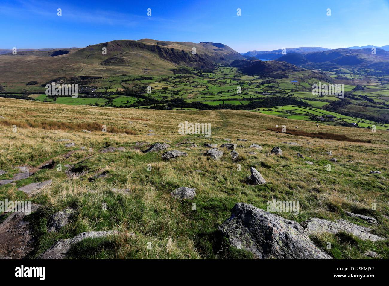 Landscape view over St Johns in the Vale to Clough Head fell, Keswick ...