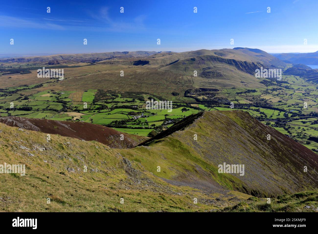 Landscape view over the Threlkeld valley from Blencathra fell, Keswick ...
