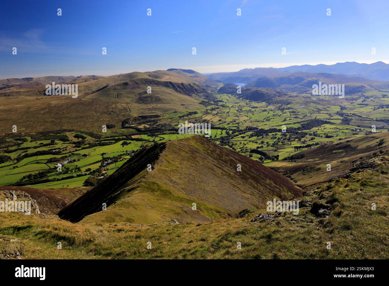Landscape view over the Threlkeld valley from Blencathra fell, Keswick ...