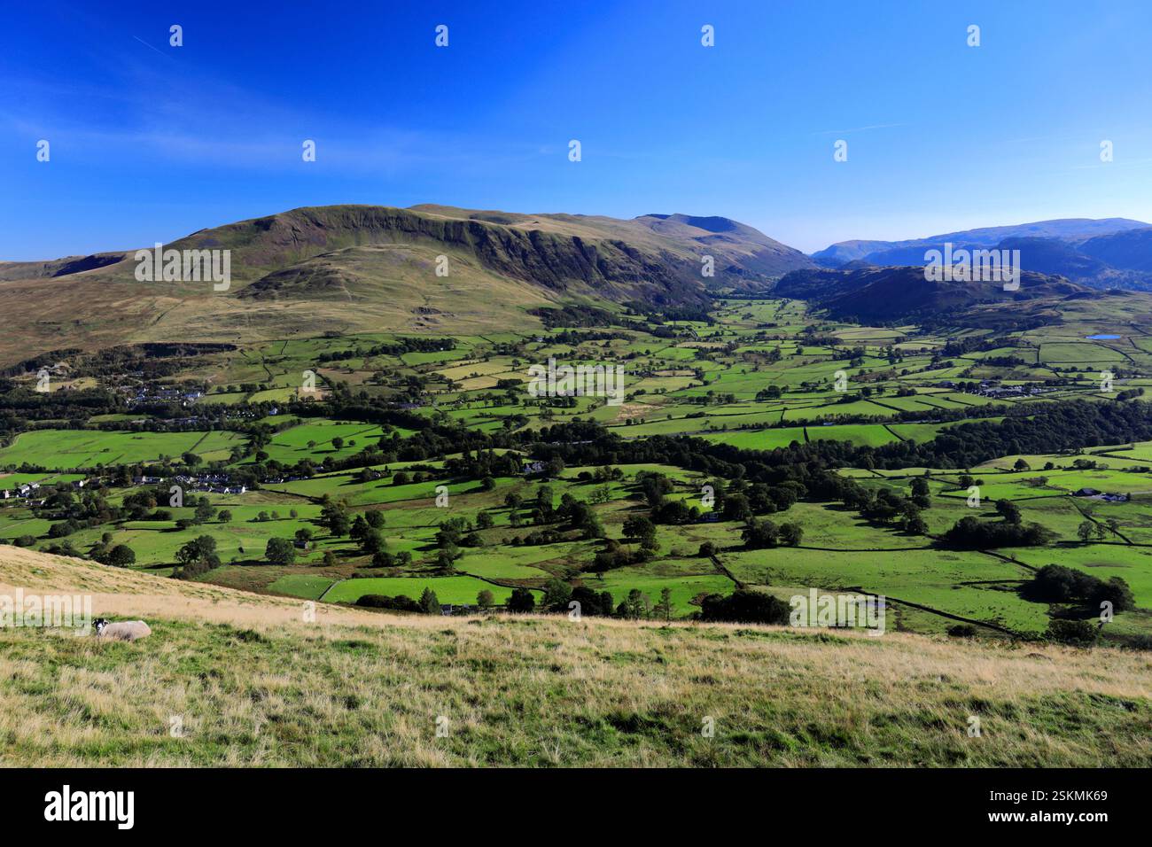 Landscape view over St Johns in the Vale to Clough Head fell, Keswick ...