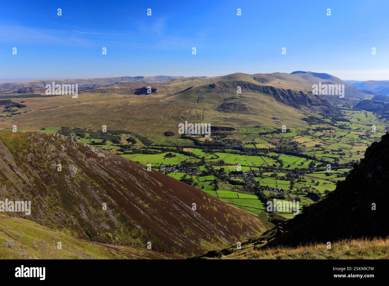 Landscape view over the Threlkeld valley from Blencathra fell, Keswick ...