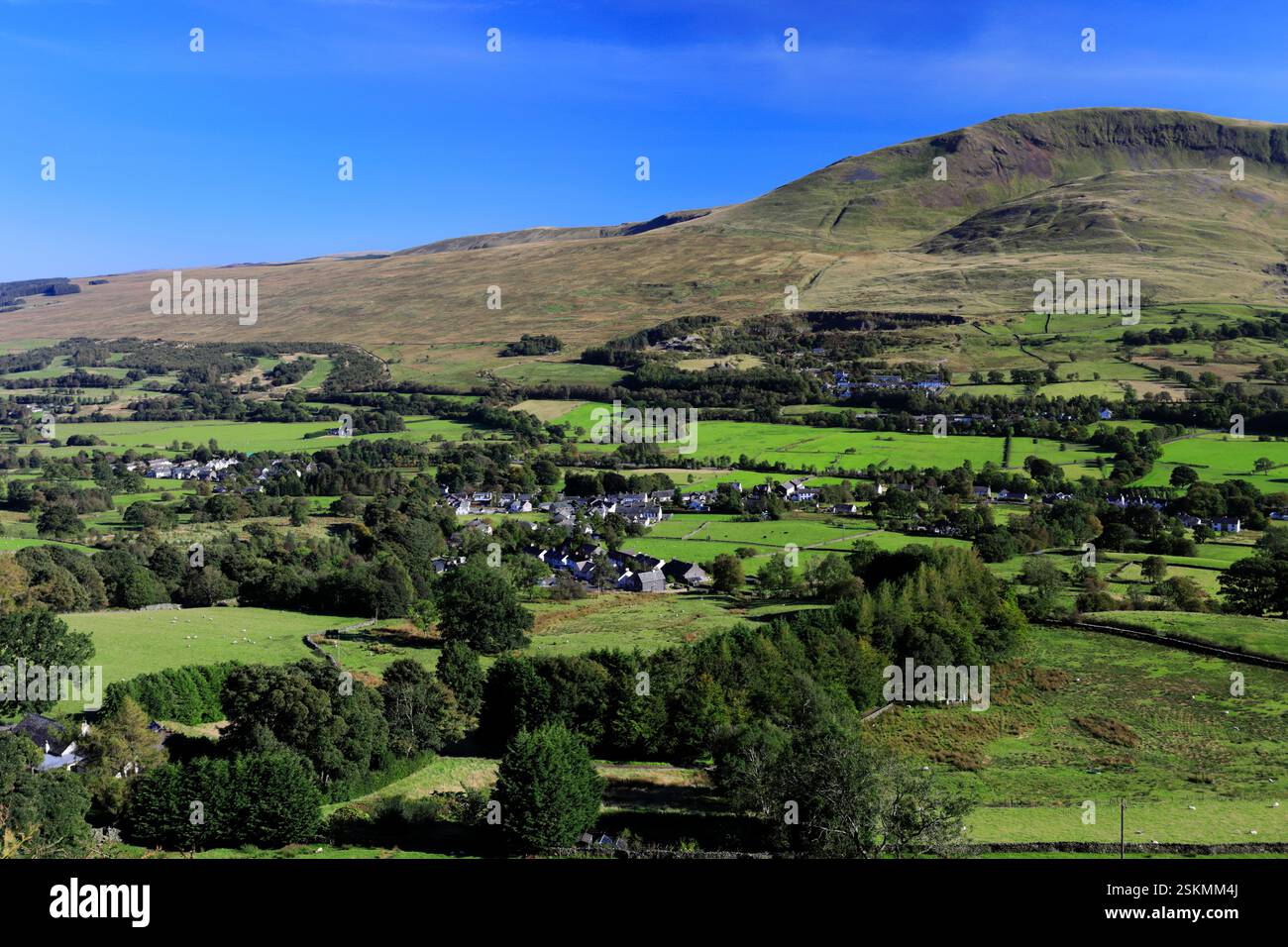 Landscape view over Threlkeld village to Clough Head fell, Keswick ...