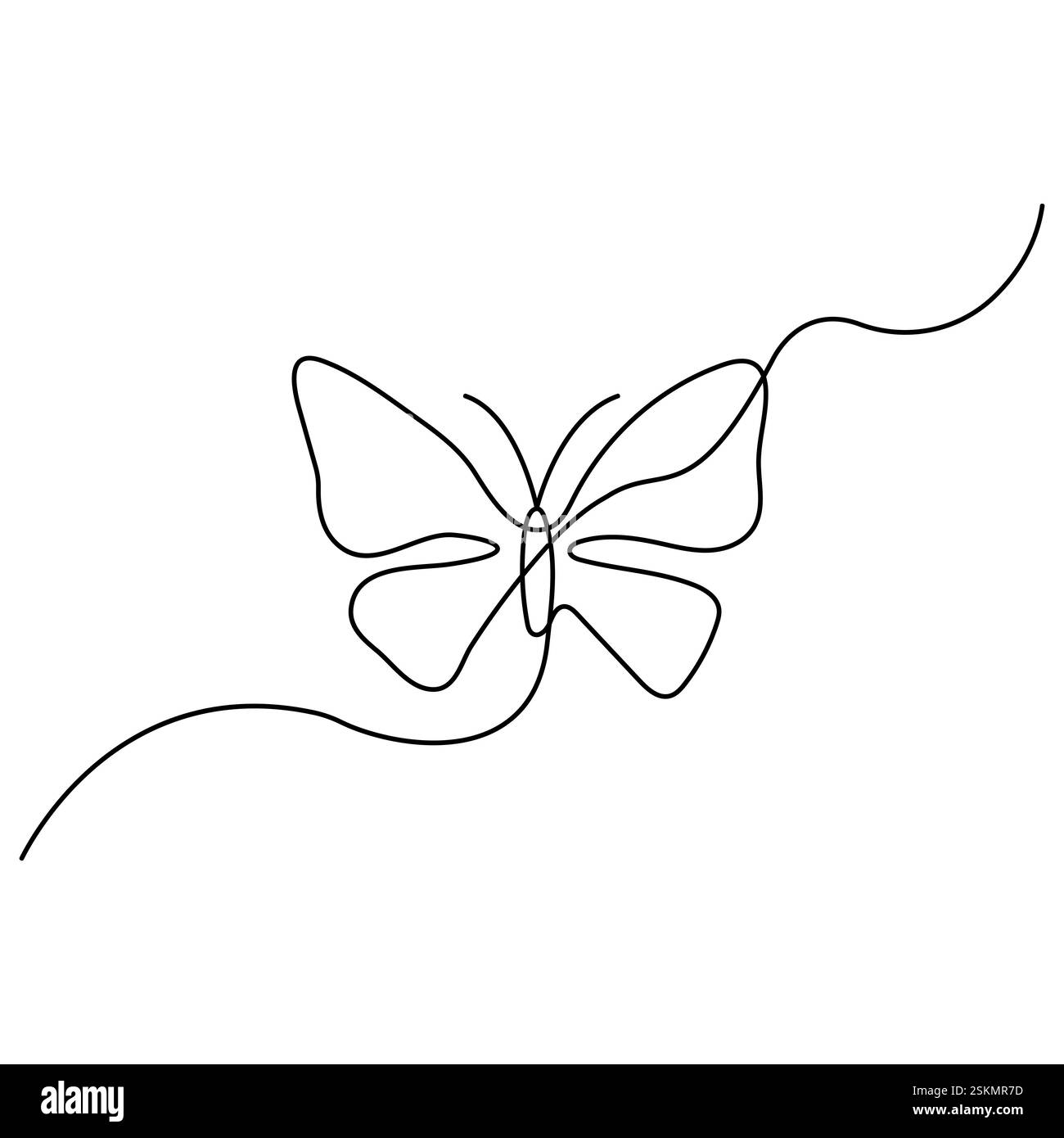 Butterfly continuous one line art drawing with black and white ...