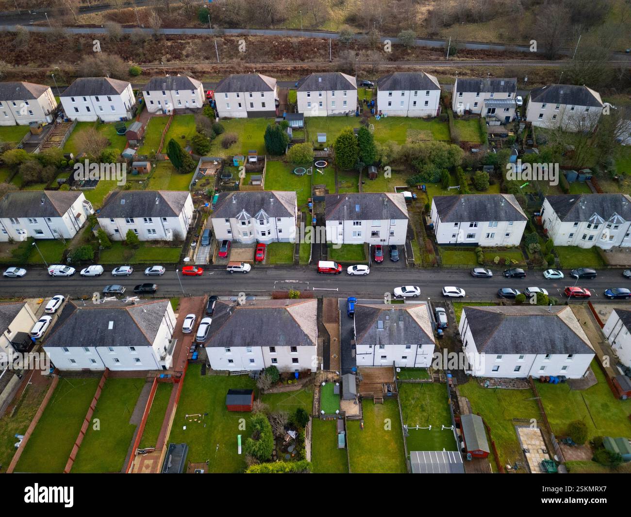 Aerial view of former council houses. Estate in Greenock, Inverclyde ...