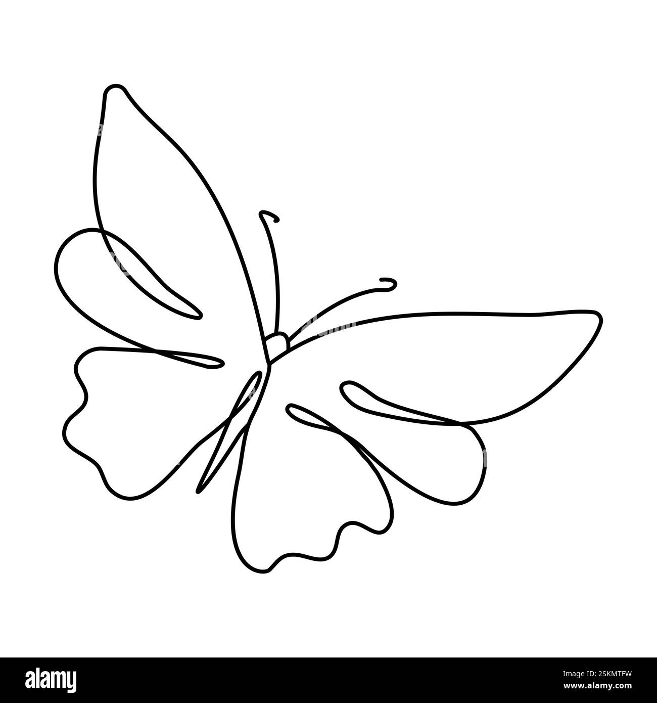 Butterfly continuous one line art drawing with black and white ...