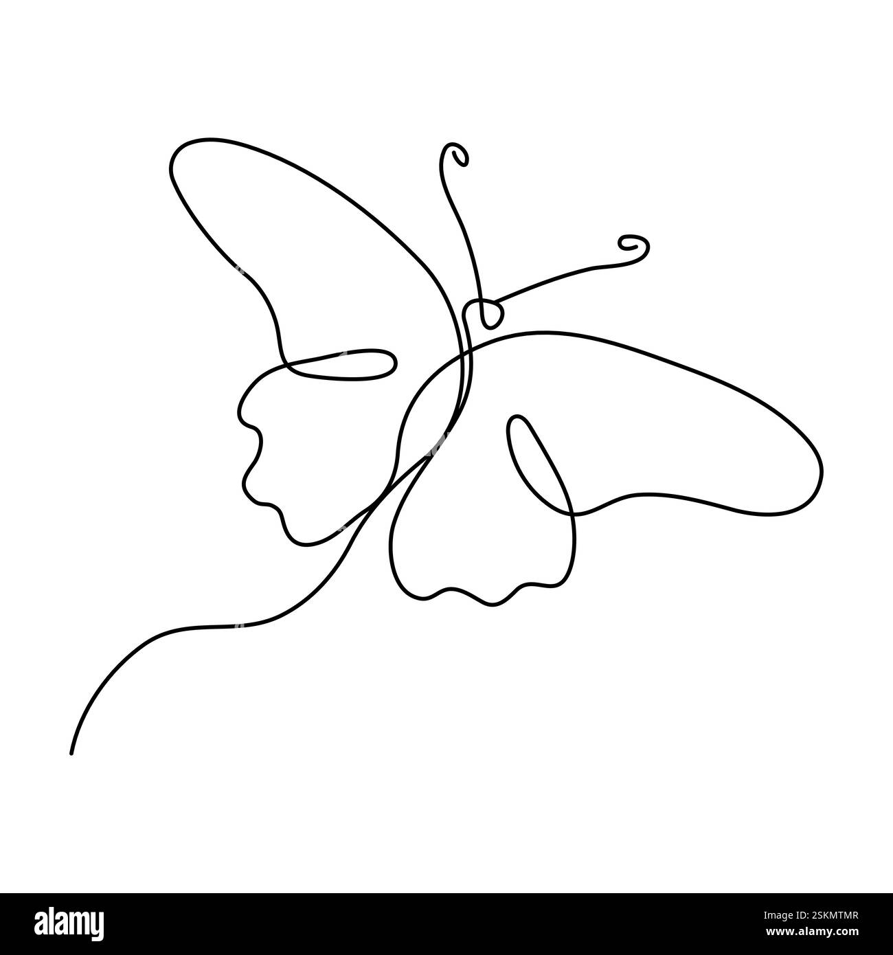 Butterfly continuous one line art drawing with black and white ...