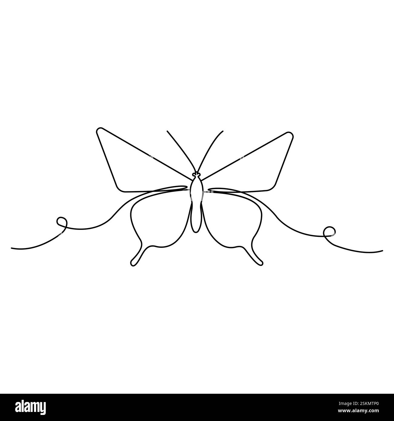 Butterfly continuous one line art drawing with black and white ...