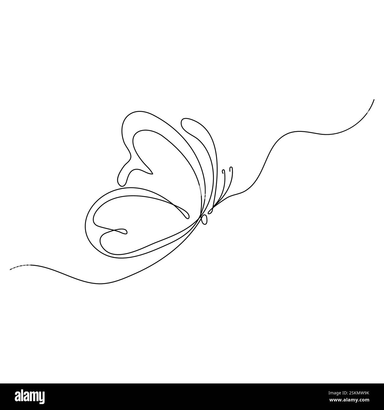 Butterfly continuous one line art drawing with black and white ...