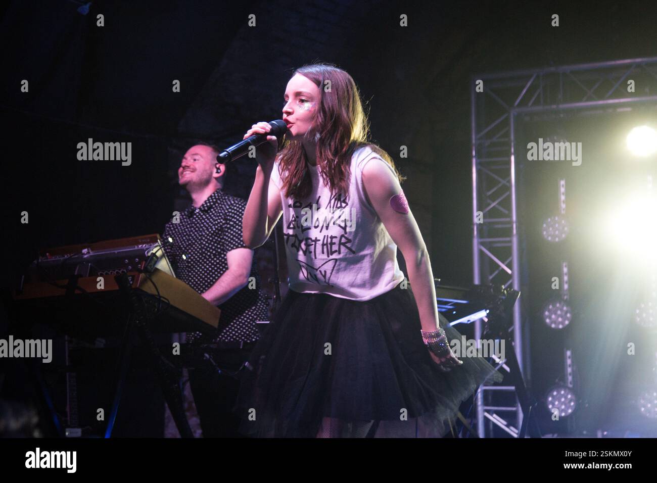 Chvrches (Lauren Mayberry, Martin Doherty, Iain Cook) performing at the ...