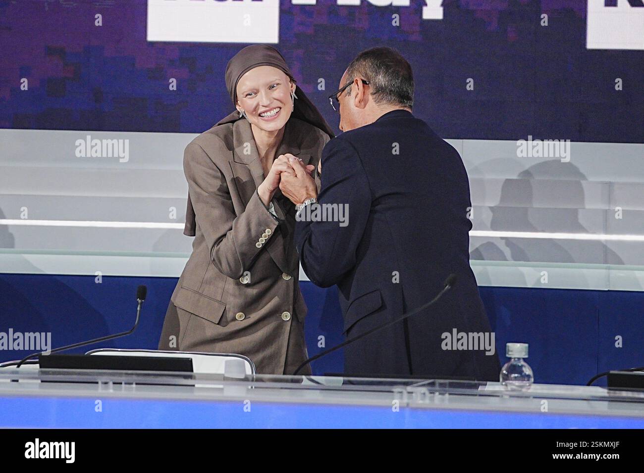 Bianca Balti, Carlo Conti attend the press conference at 75th edition ...