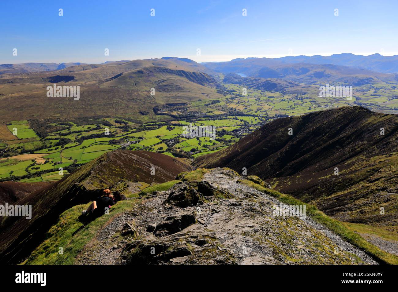 Walkers at the summit of Blencathra fell, Lake District National Park ...