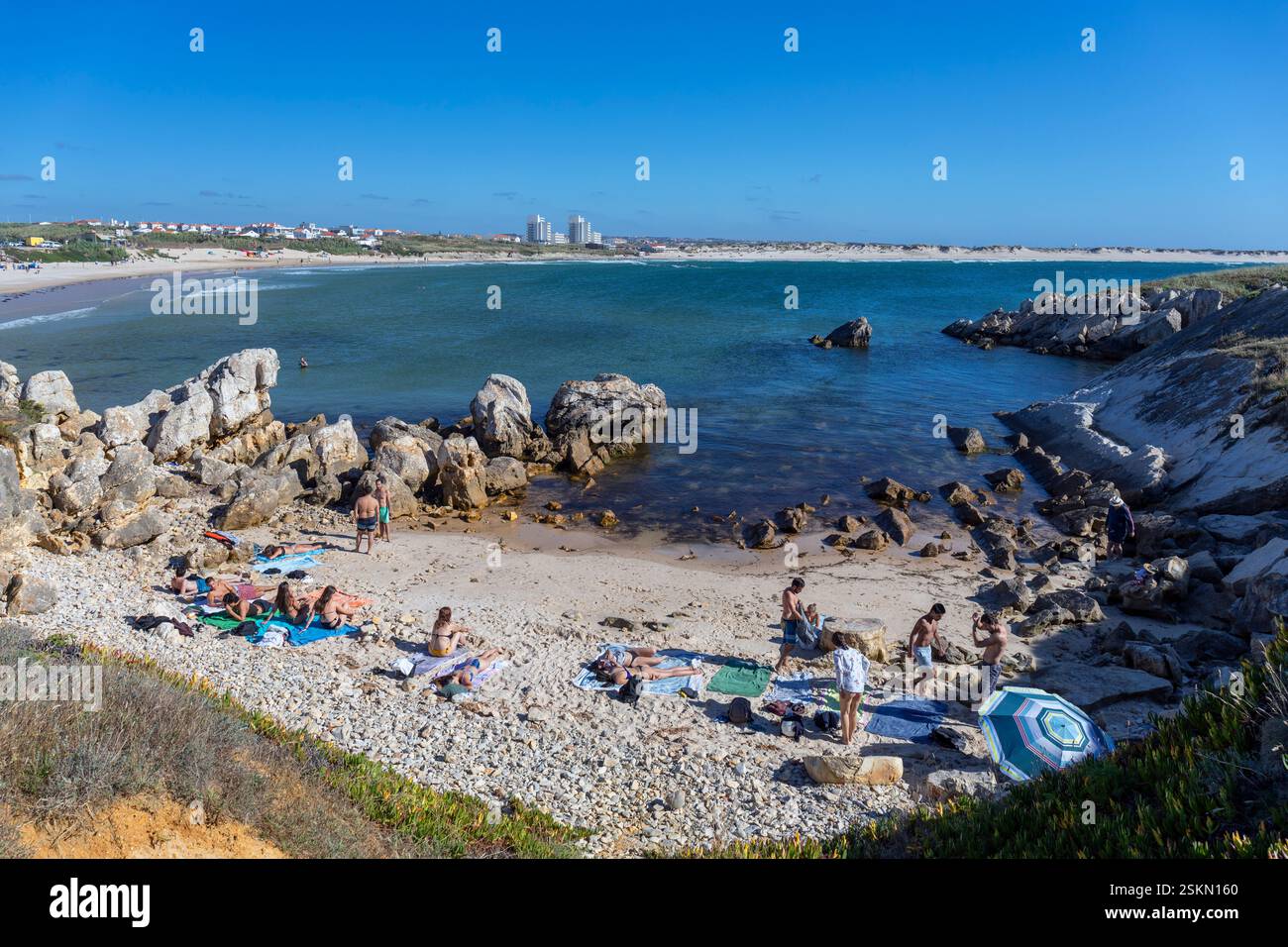 Portugal, Oeste Region, Baleal Island, Holidaymakers enjoying a ...