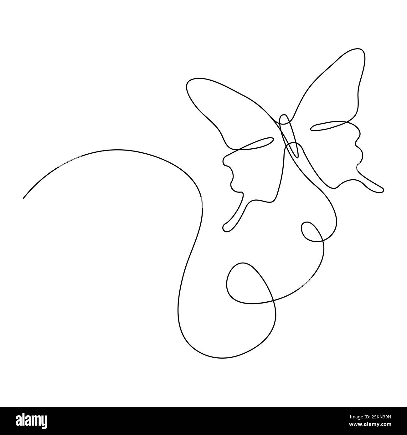 Butterfly continuous one line art drawing with black and white ...