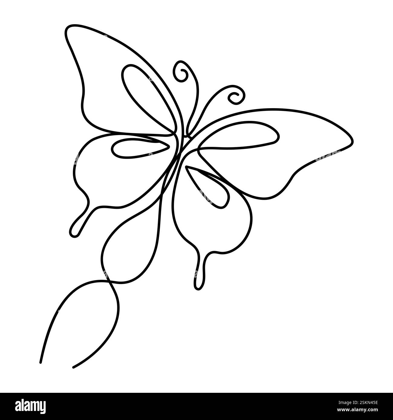 Butterfly continuous one line art drawing with black and white ...