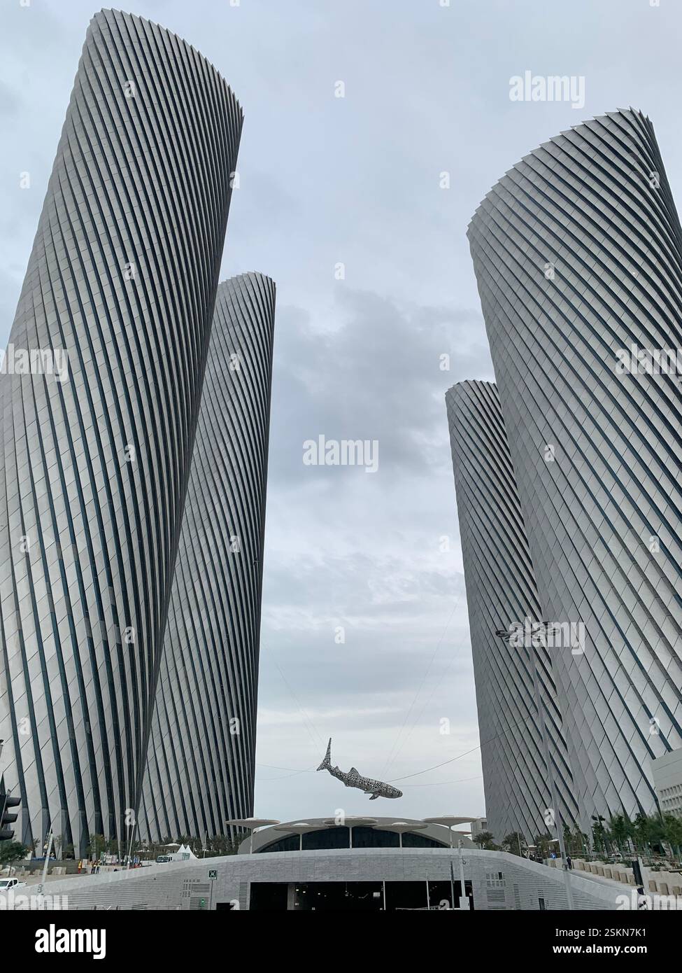 Whale Shark sculpture suspended from four skyscrapers in Lusail Qatar ...