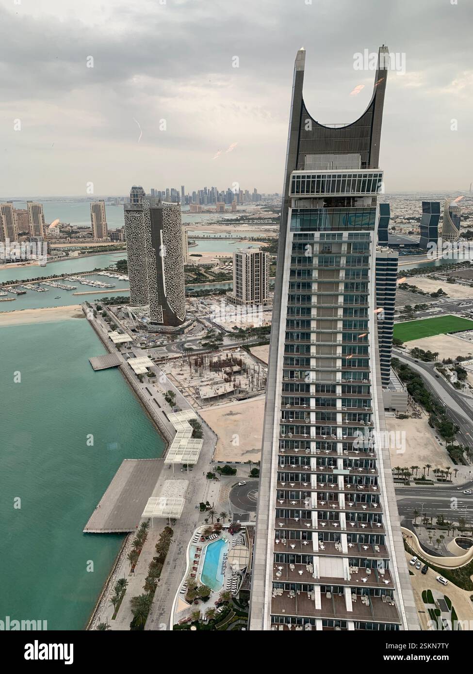 View from Raffles hotel at the Crescent Lusail Qatar Katara Tower Stock ...