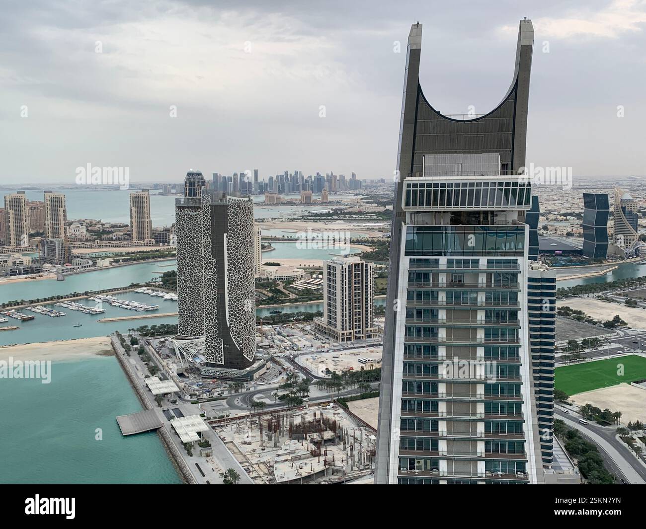 View from Raffles hotel at the Crescent Lusail Qatar Katara Tower Stock ...