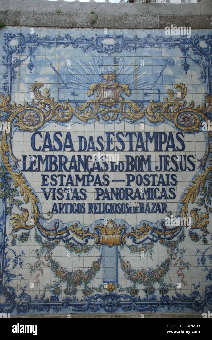 Ceramic tile mural Braga, Portugal. Blue and white tiles with gold ...