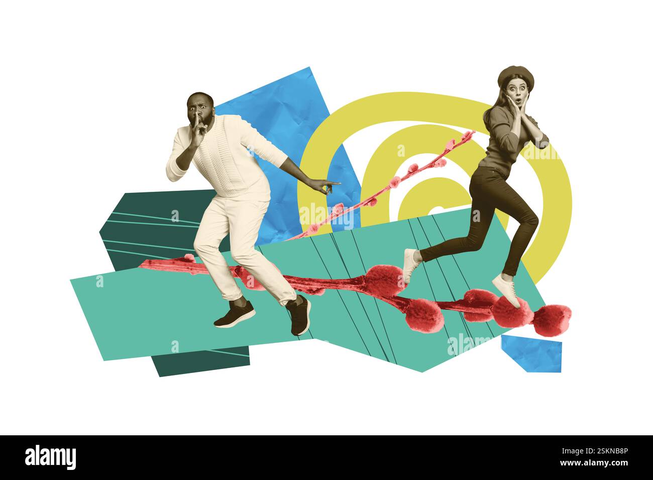 Photo collage trend artwork sketch of springtime bouquet plant two ...