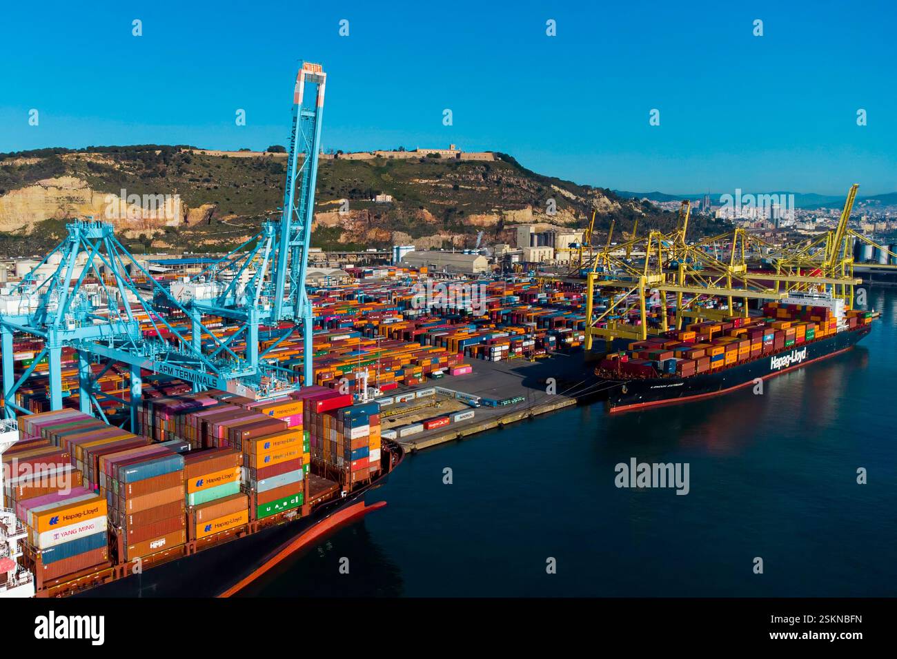 Barcelona, Spain- 5 February 2025: Aerial view of shipping containers ...