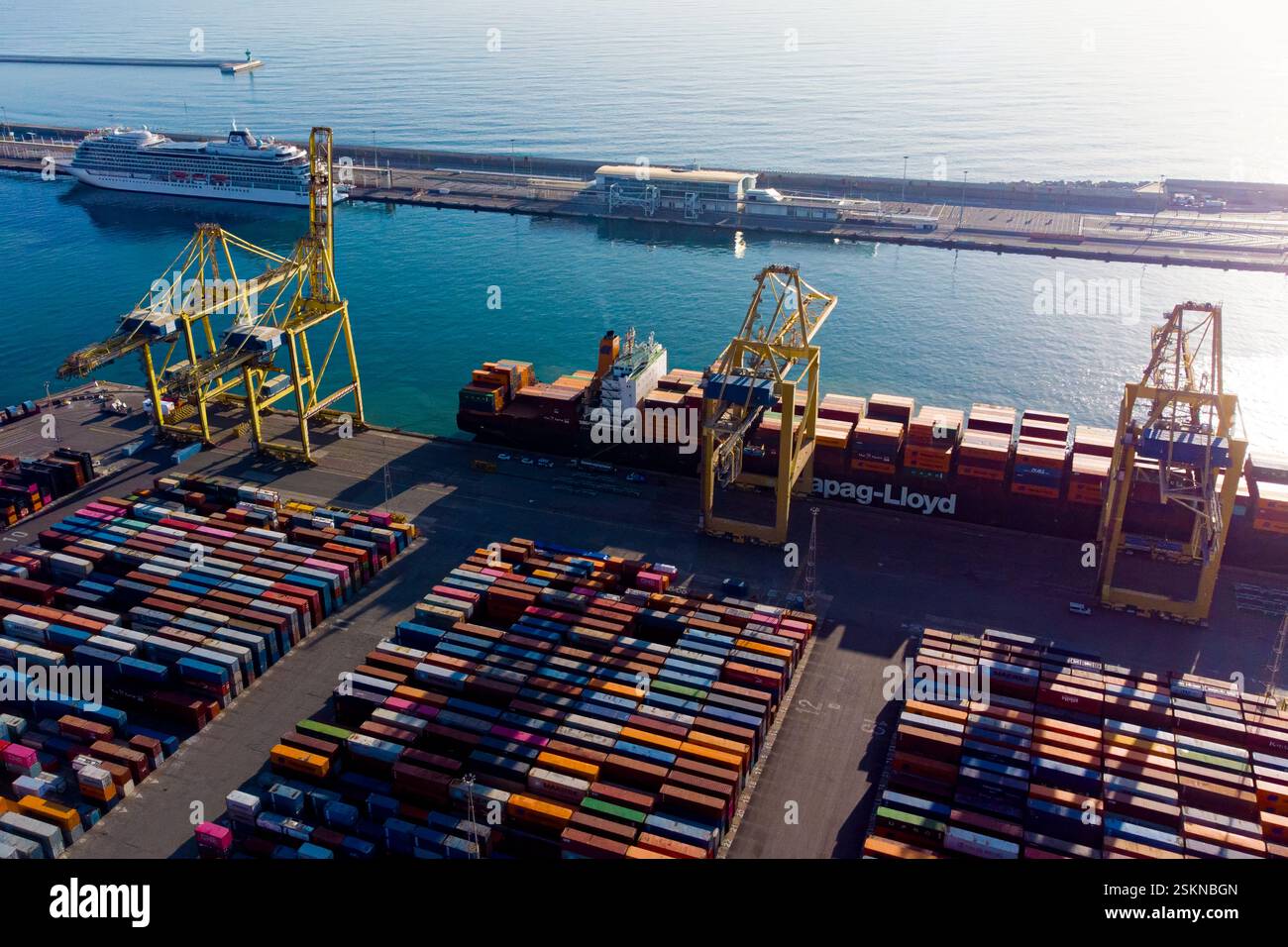 Barcelona, Spain- 5 February 2025: Aerial view of shipping containers ...