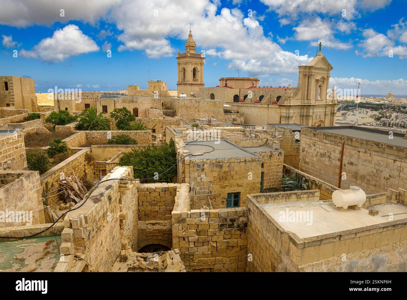 Maltese rooftops overlooking The Cathedral of Assumption in citadel of ...