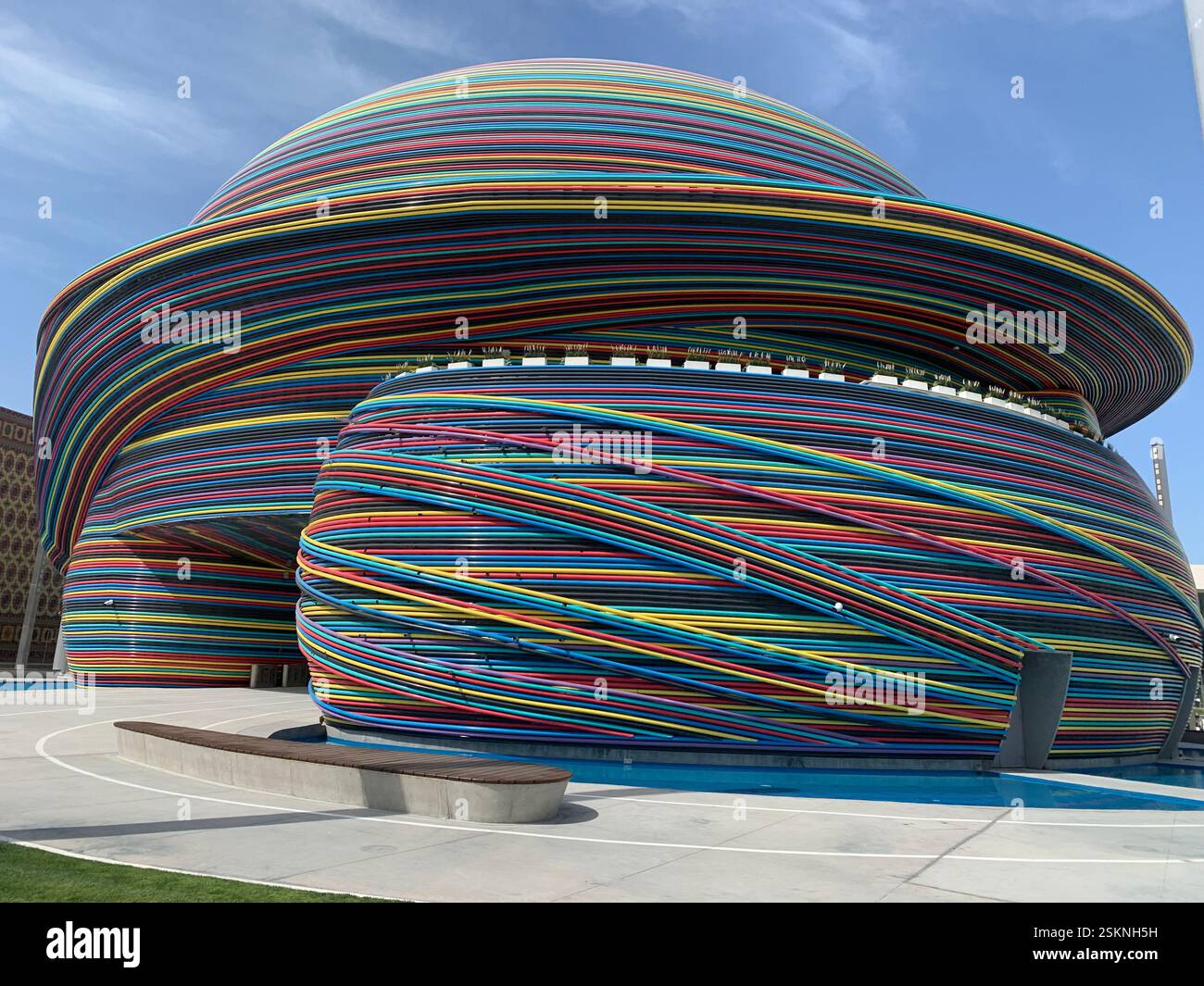 Russian Pavilion colourful rubber band building at Dubai Expo City ...