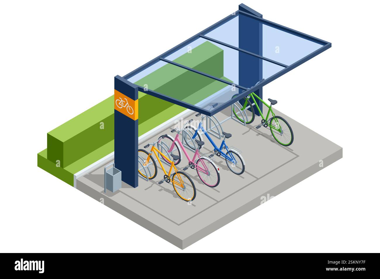 Isometric vector of a covered bike parking station with multiple ...