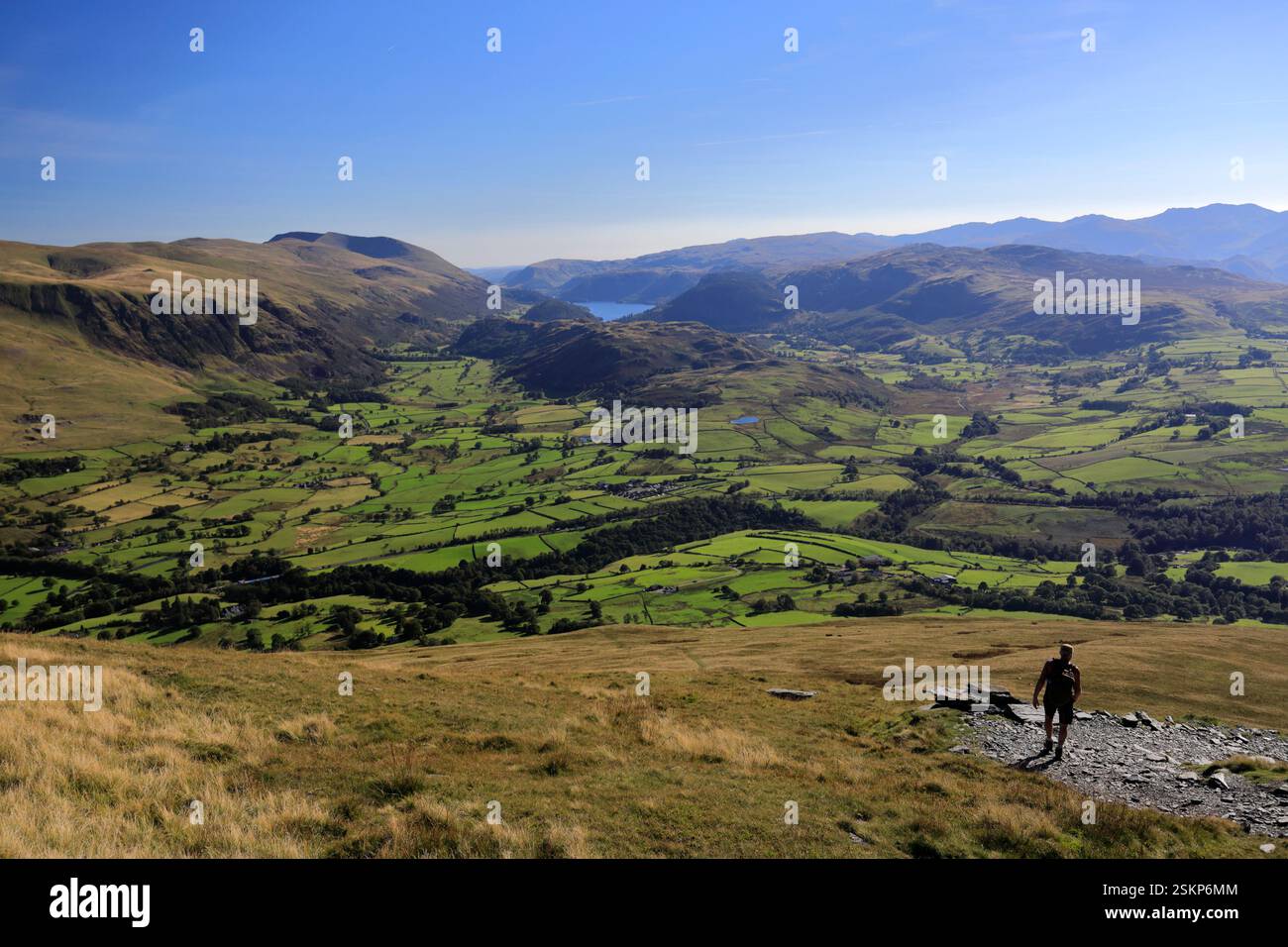 Walkers at the summit of Blencathra fell, Lake District National Park ...