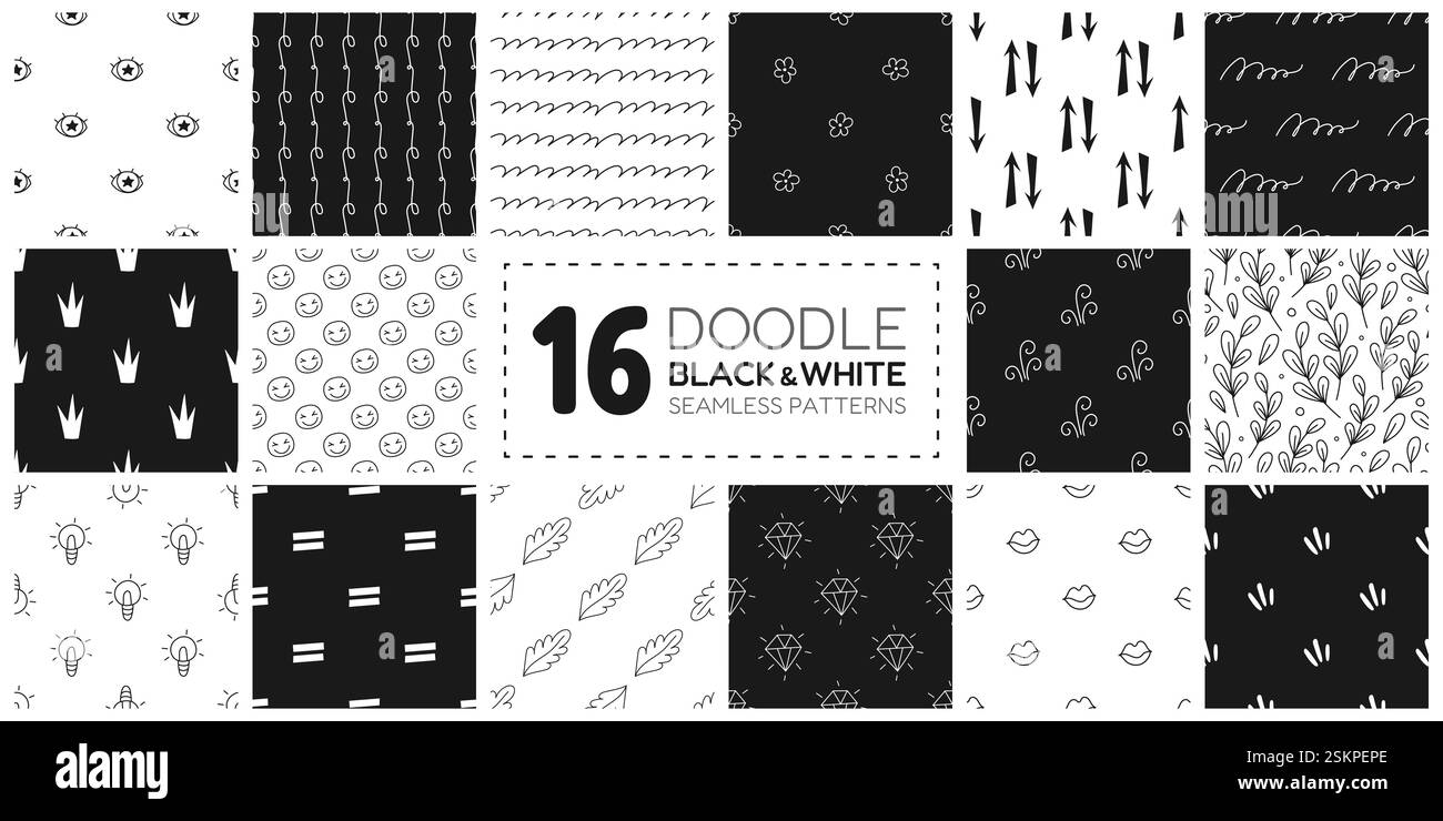 16 Doodle seamless patterns collection Stock Vector Image & Art - Alamy