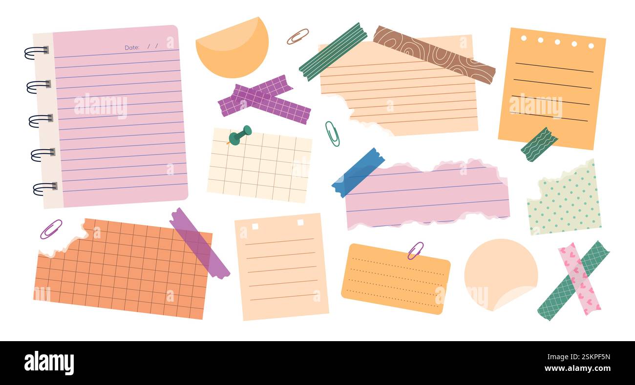 Set of various torn paper notes, stickers, tapes Stock Vector Image ...