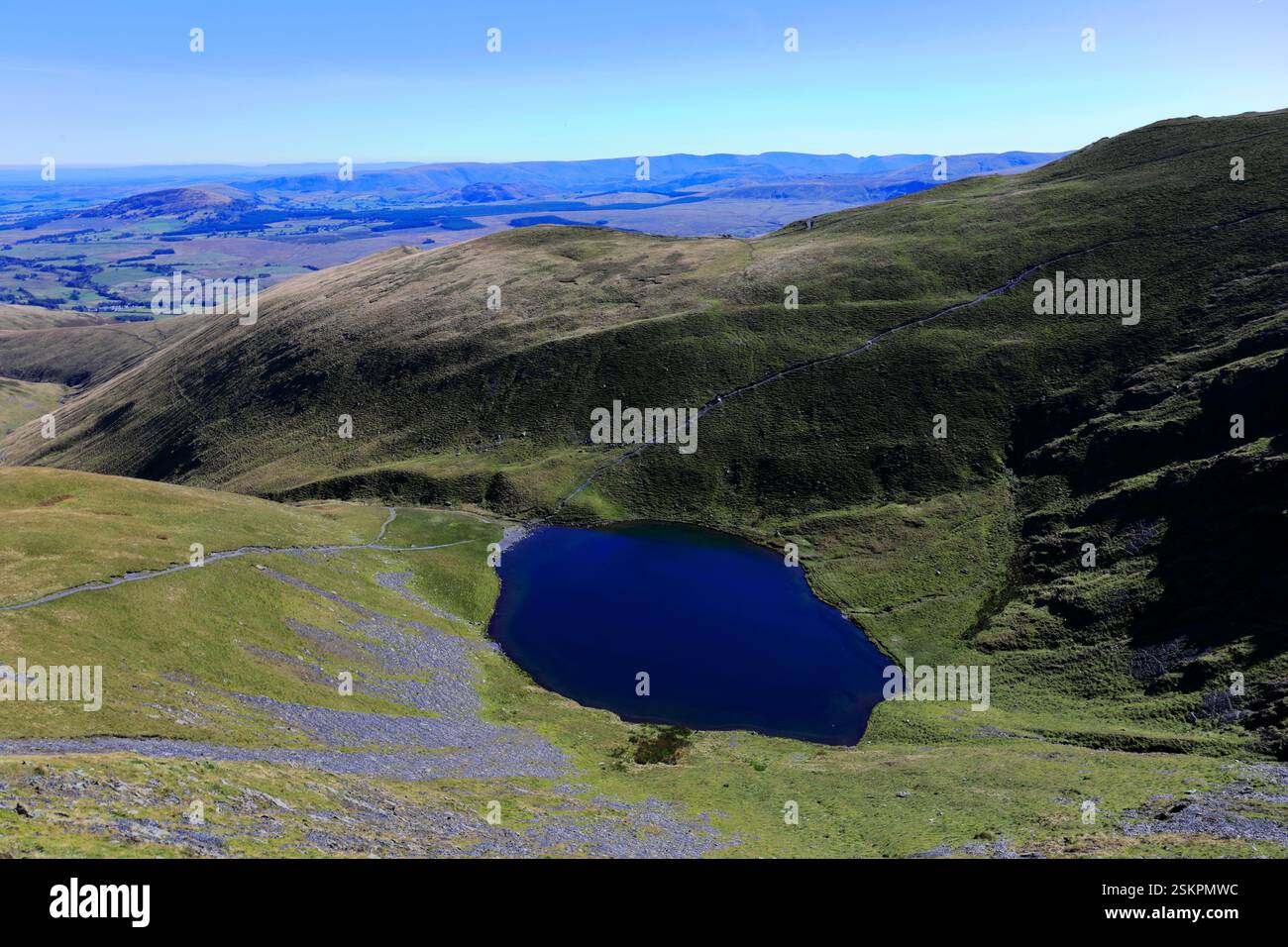 View of Scales Tarn from Sharp Edge, Blencathra fell, Lake District ...