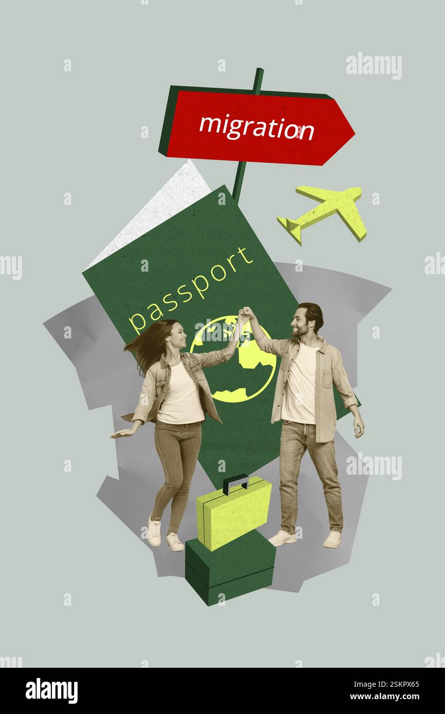 Trend template sketch design 3D photo collage of passport plane placard ...