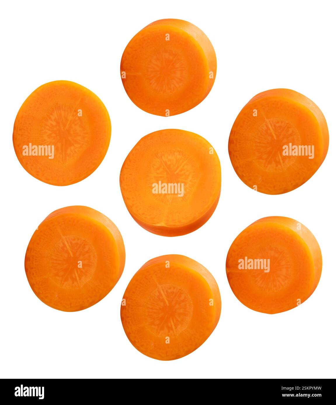 Top view set of beautiful orange carrot slices in set in circle shape ...