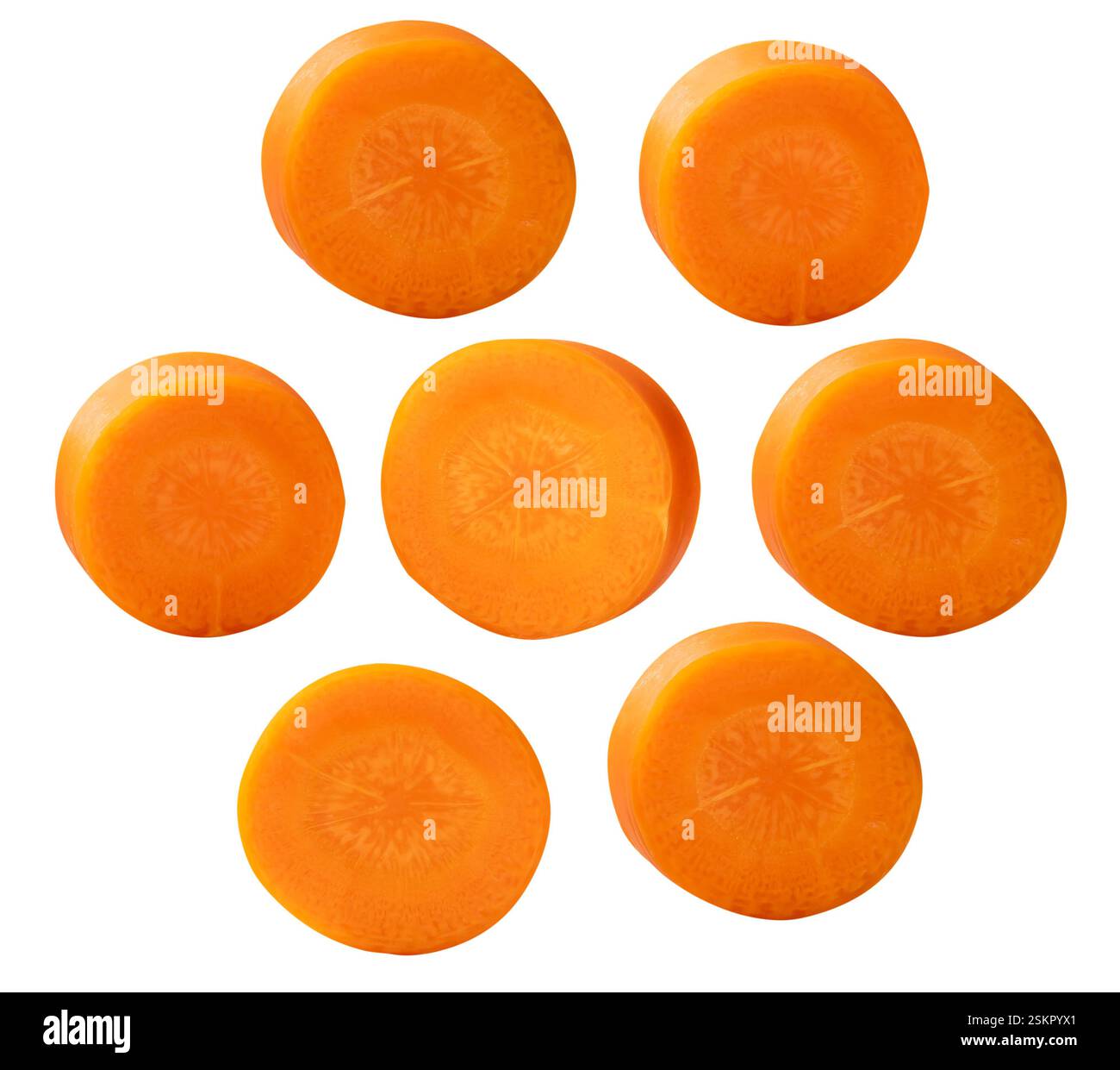 Top view set of beautiful orange carrot slices in set in circle shape ...