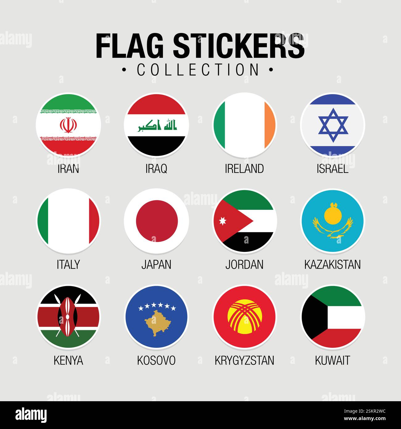 National Flags Of The World Stickers With Names. Circled Flags, Circular Design Stickers Stock ...